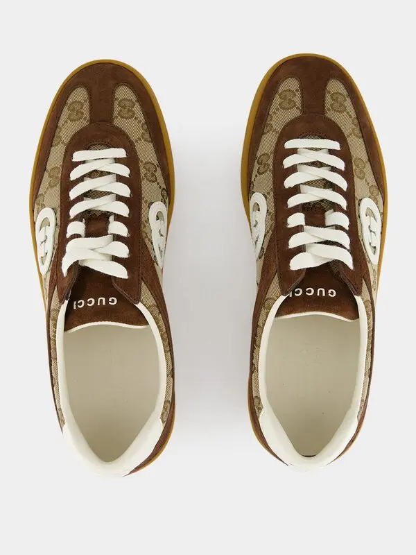 Gucci Trainer In Dark Suede With Interlocking G Logo - Brown