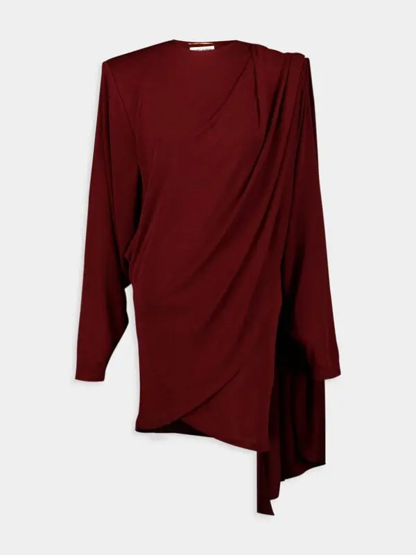 Saint Laurent Draped Wool Mini Dress - Burgundy