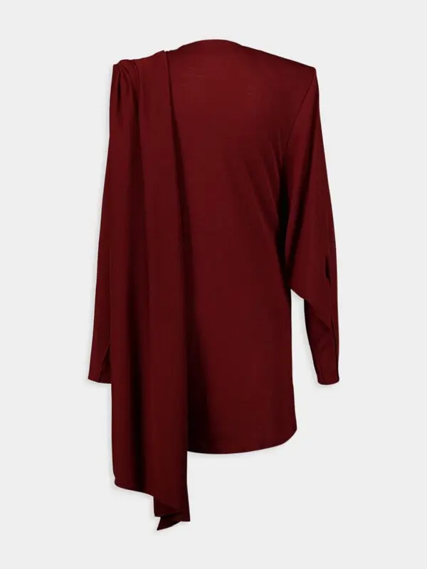 Saint Laurent Draped Wool Mini Dress - Burgundy