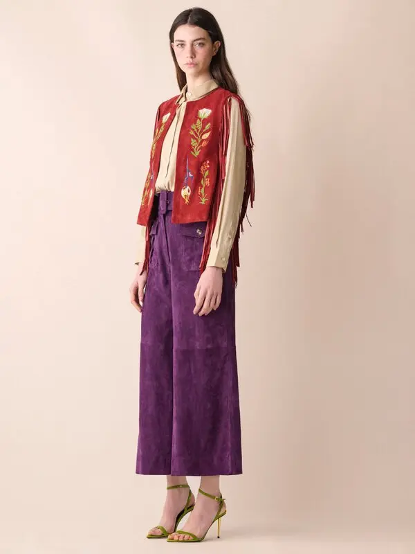 PAULA Cassiopeia Embroidered Suede Fringe Vest - Multicolour