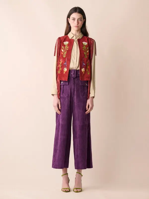 PAULA Cassiopeia Embroidered Suede Fringe Vest - Multicolour