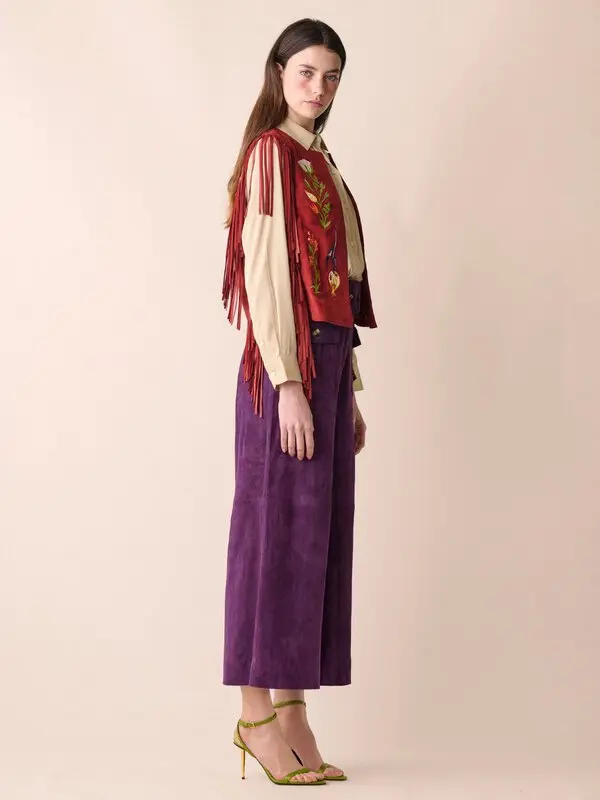PAULA Cassiopeia Embroidered Suede Fringe Vest - Multicolour