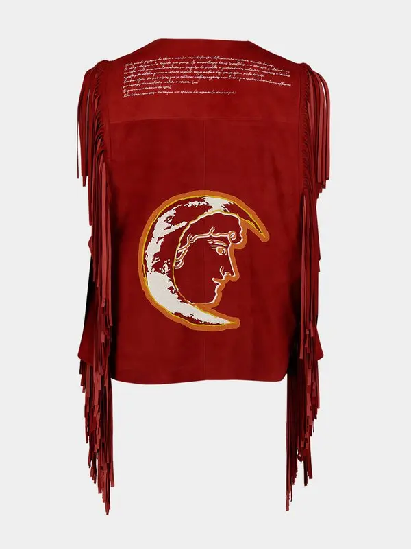 PAULA Cassiopeia Embroidered Suede Fringe Vest - Multicolour