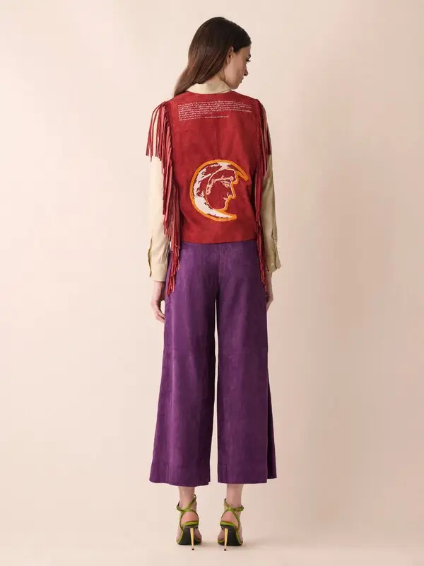 PAULA Cassiopeia Embroidered Suede Fringe Vest - Multicolour