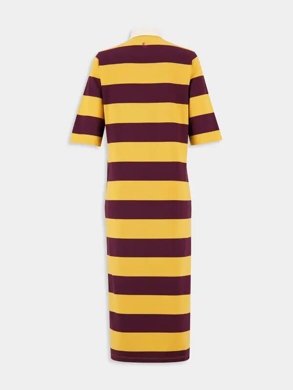 PAULA Cetus Striped Polo Shirt Dress With Embroidered Patch - Burgundy