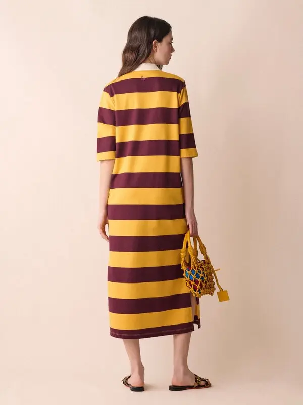 PAULA Cetus Striped Polo Shirt Dress With Embroidered Patch - Burgundy