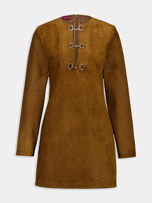 Gucci Gg Suede Dress With Horsebit Detail - Brown