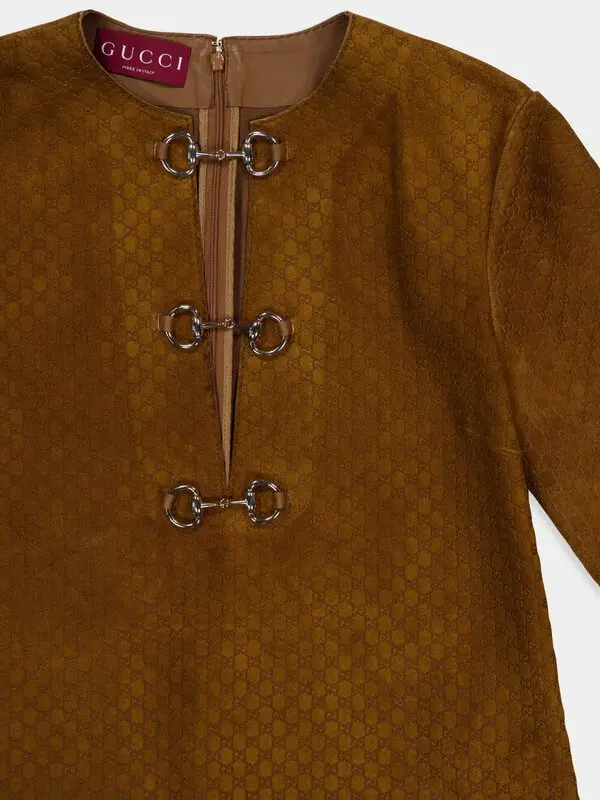 Gucci Gg Suede Dress With Horsebit Detail - Brown
