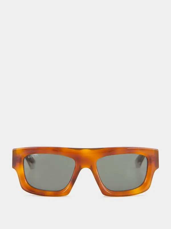 Gucci Tortoiseshell Rectangular Frame Sunglasses - Brown