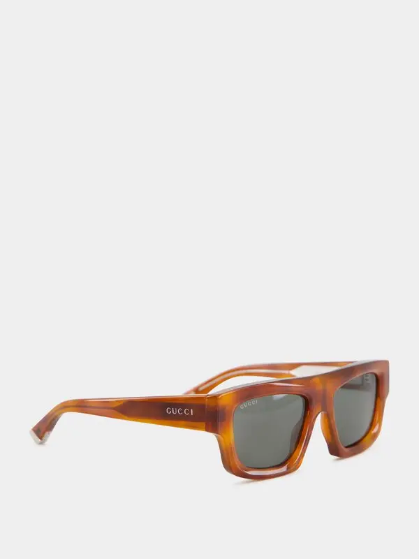Gucci Tortoiseshell Rectangular Frame Sunglasses - Brown