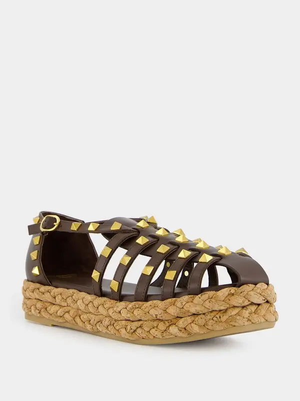 Valentino Garavani Rockstud Espadrille Sandals - Brown