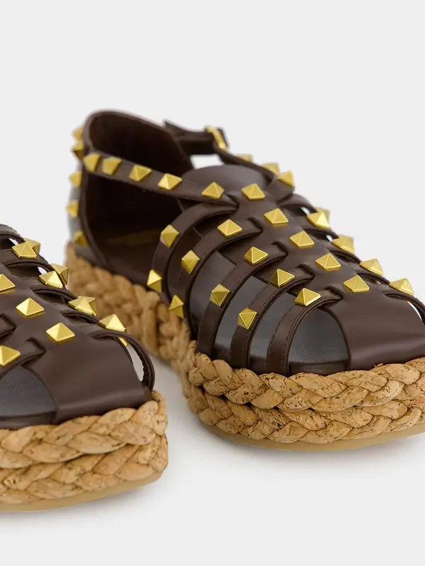 Valentino Garavani Rockstud Espadrille Sandals - Brown