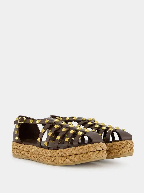 Valentino Garavani Rockstud Espadrille Sandals - Brown
