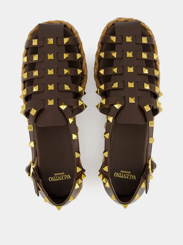 Valentino Garavani Rockstud Espadrille Sandals - Brown
