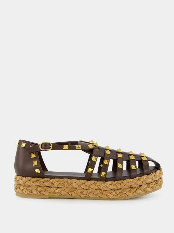 Valentino Garavani Rockstud Espadrille Sandals - Brown