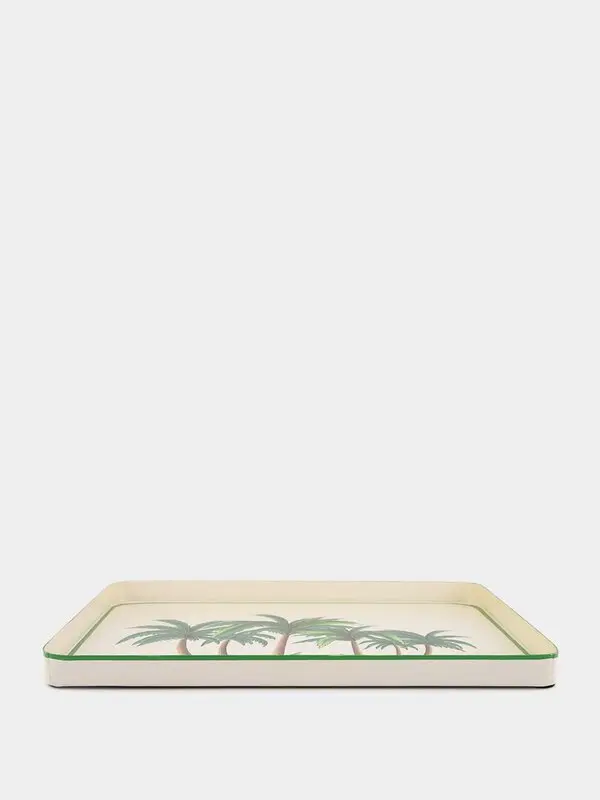 LES-OTTOMANS Handpainted Palms Iron Tray - Cream