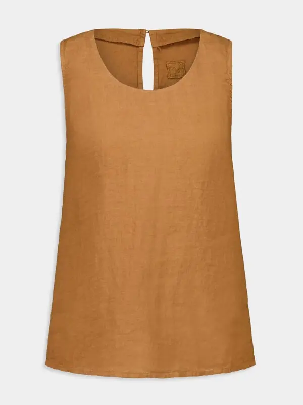 120% Lino Sleeveless Linen Top - Brown