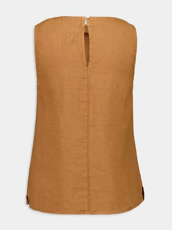 120% Lino Sleeveless Linen Top - Brown