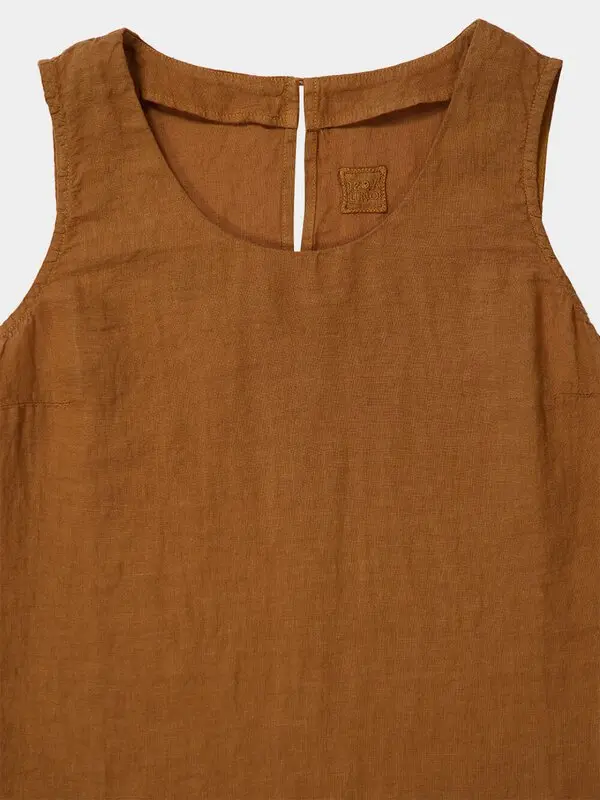 120% Lino Sleeveless Linen Top - Brown