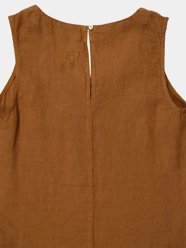 120% Lino Sleeveless Linen Top - Brown