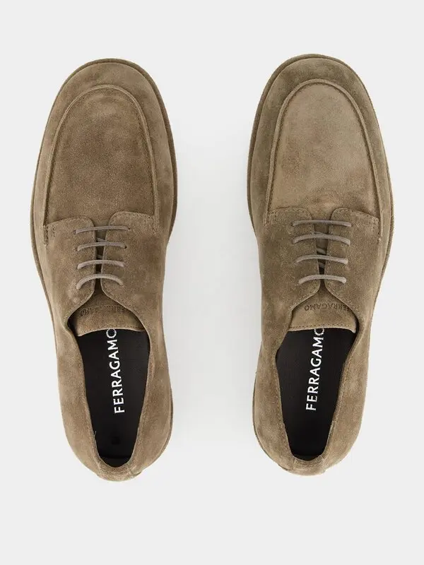 FERRAGAMO Suede Derby Lace-up Shoes