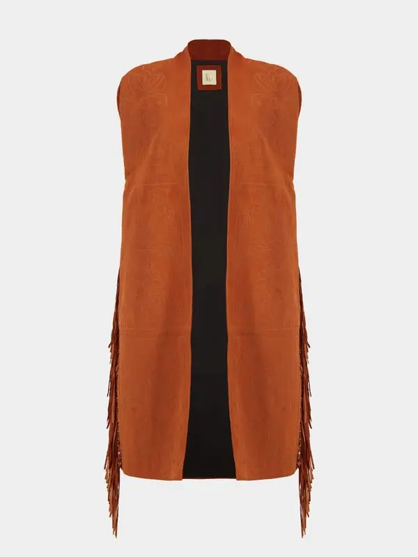 PAULA Gardenia Embossed Suede Maxi Cape