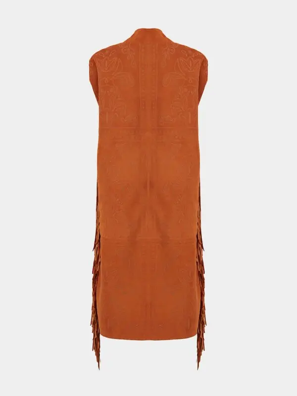 PAULA Gardenia Embossed Suede Maxi Cape