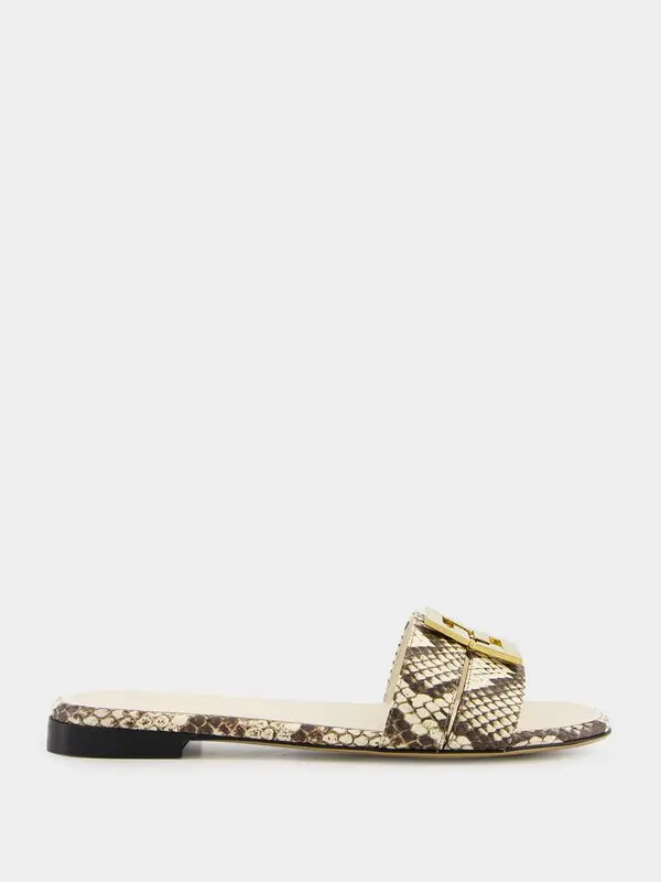 Fendi Ayers Snakeskin Flat Sandals - Brown
