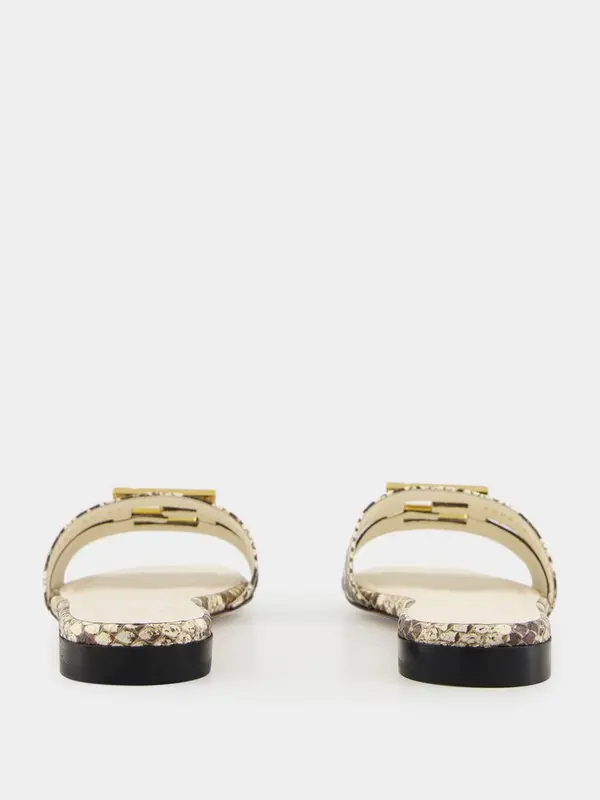 Fendi Ayers Snakeskin Flat Sandals - Brown
