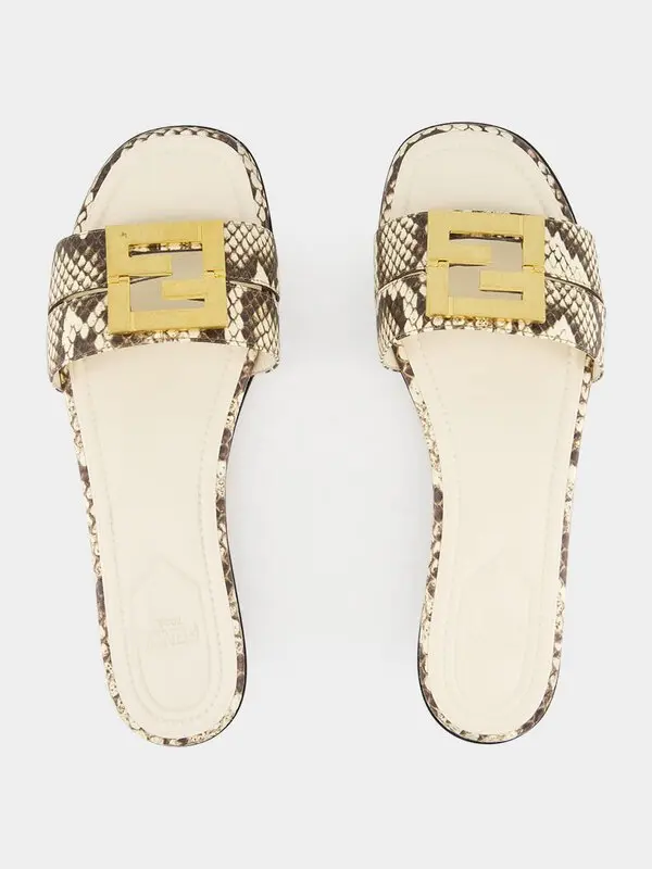 Fendi Ayers Snakeskin Flat Sandals - Brown