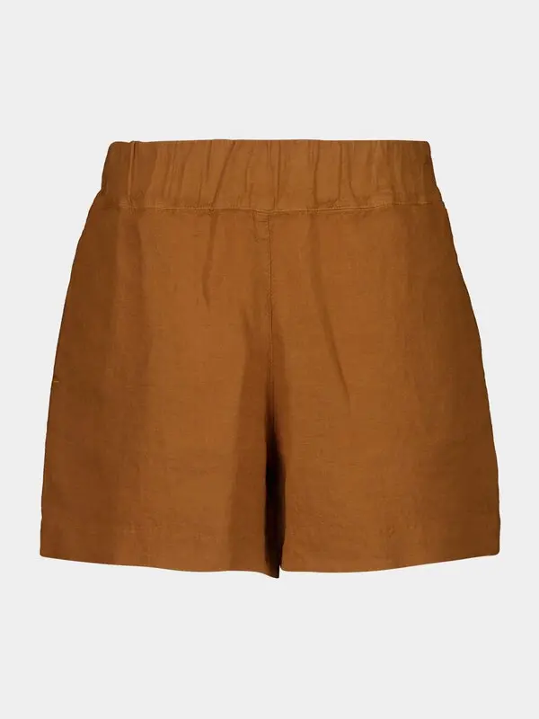 120% Lino Casual Fit Linen Shorts - Brown