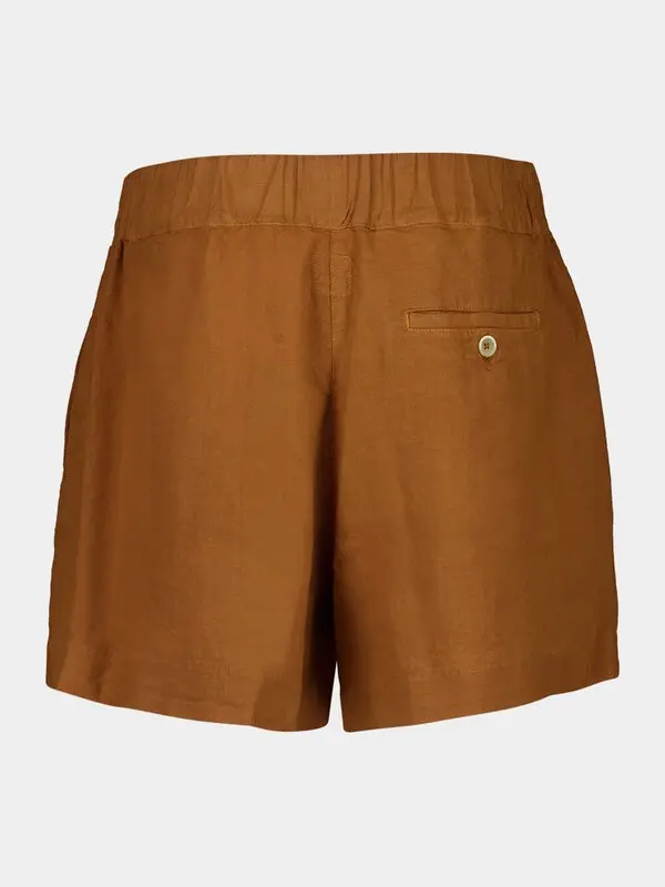 120% Lino Casual Fit Linen Shorts - Brown