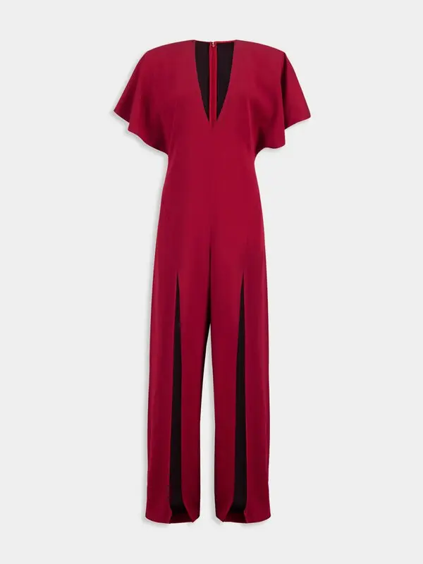 Stella McCartney Plunge Neck Leg-slit Jumpsuit - Burgundy