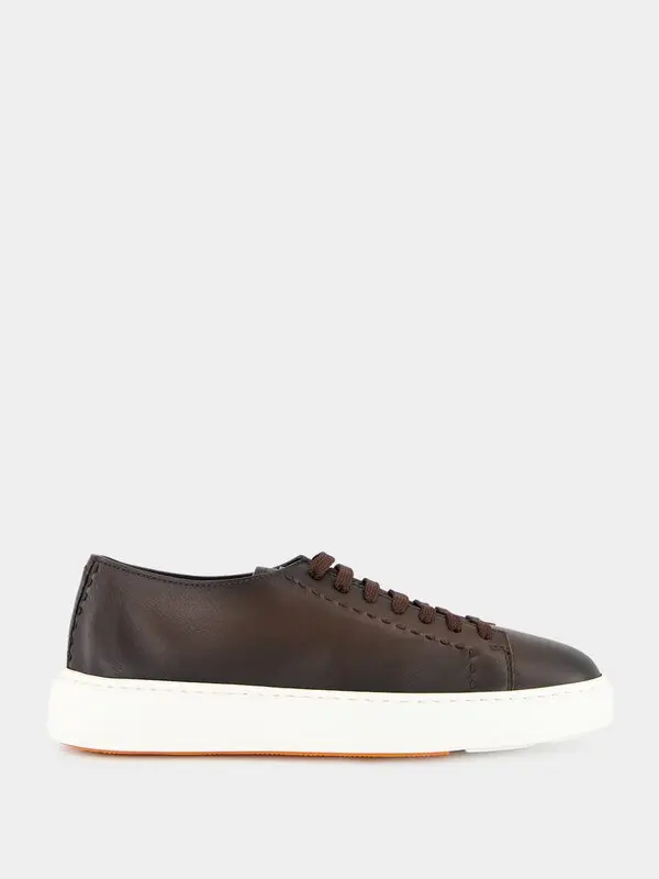 Santoni L-top Clean Row Leather Sneakers - Brown