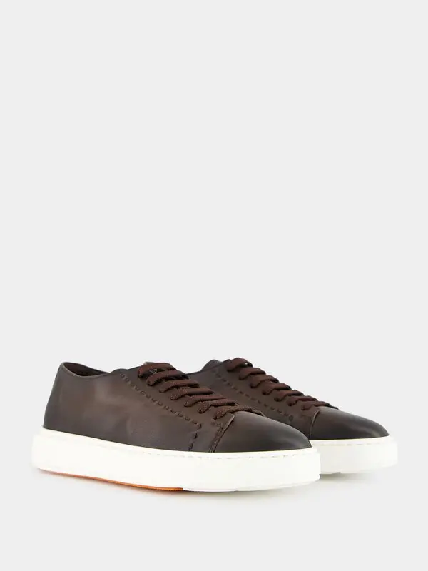 Santoni L-top Clean Row Leather Sneakers