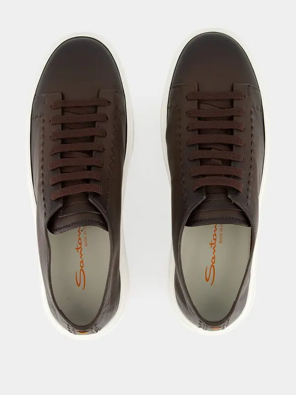 Santoni L-top Clean Row Leather Sneakers