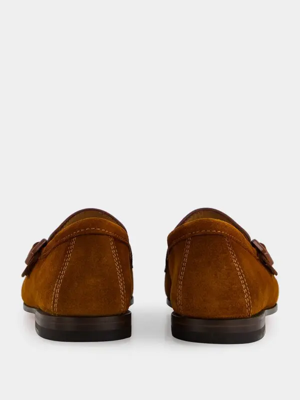 Santoni Suede Double Buckle Loafers - Brown