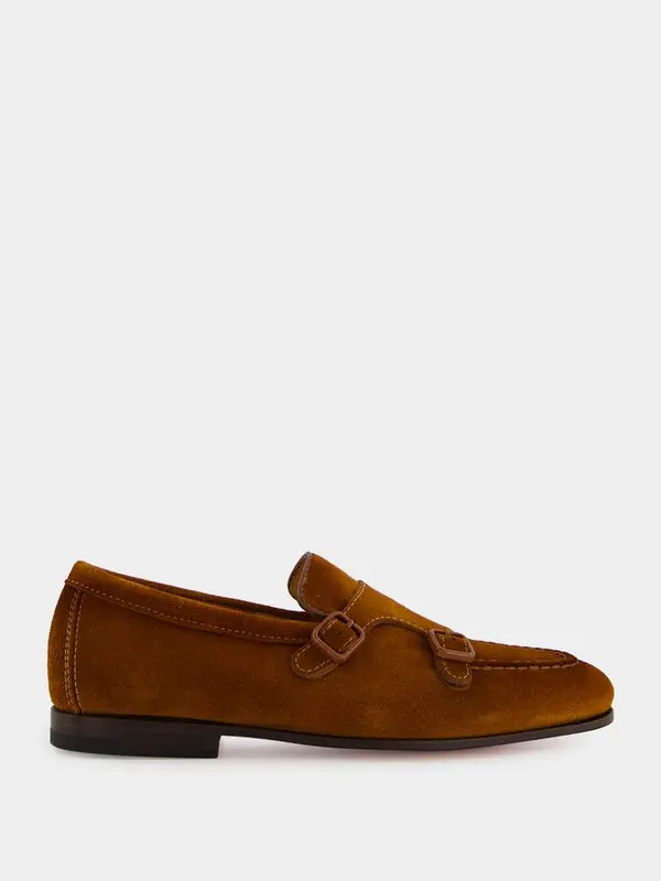 Santoni Suede Double Buckle Loafers