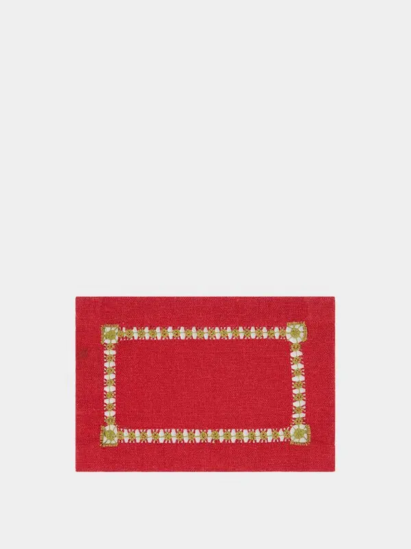 HOUSE OF CAPRICORN Hand-embroidered Linen Cocktail Napkin - Burgundy