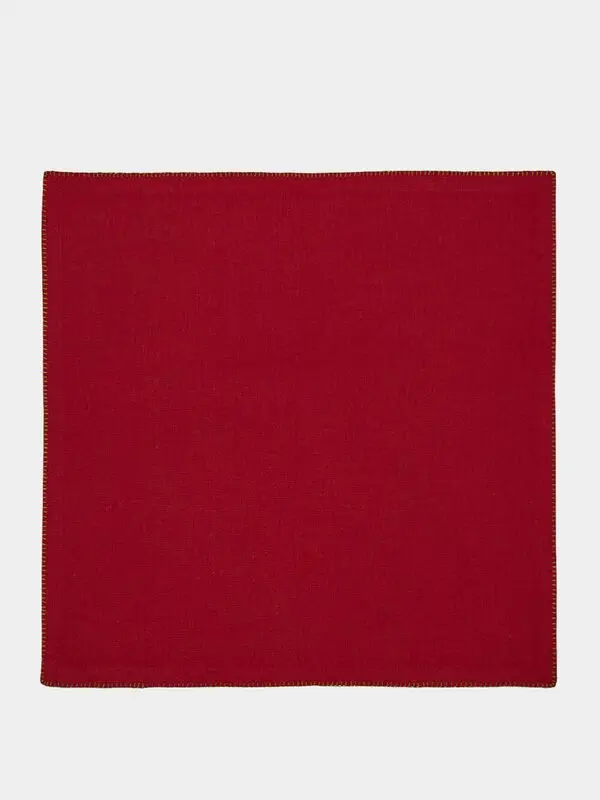 HOUSE OF CAPRICORN Hand-embroidered Linen Napkin - Burgundy