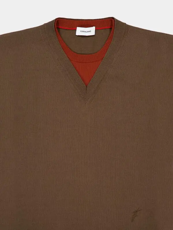 FERRAGAMO Layered Knit T-shirt - Brown