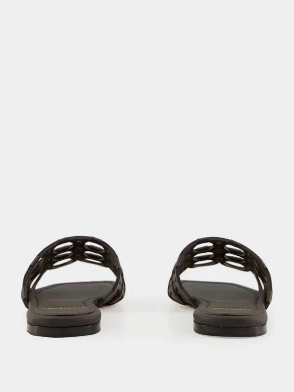FERRAGAMO Gancini Chain Leather Slides - Brown