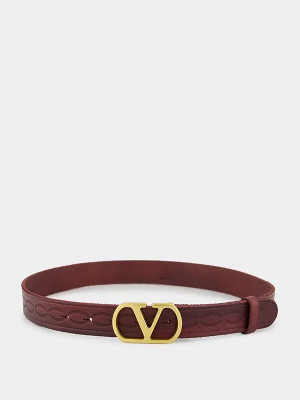 Valentino Garavani Vlogo Signature Belt - Burgundy