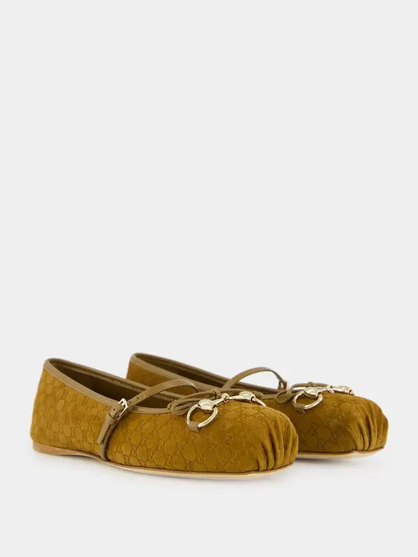 Gucci Light Mini Suede Gg Horsebit Ballet Flat - Brown