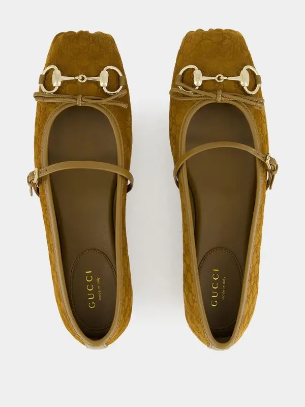 Gucci Light Mini Suede Gg Horsebit Ballet Flat - Brown