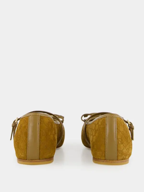 Gucci Light Mini Suede Gg Horsebit Ballet Flat - Brown