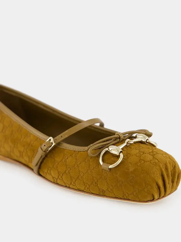 Gucci Light Mini Suede Gg Horsebit Ballet Flat - Brown
