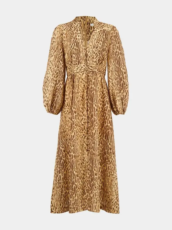 Zimmermann Cascadian Plunge Midi Dress - Brown