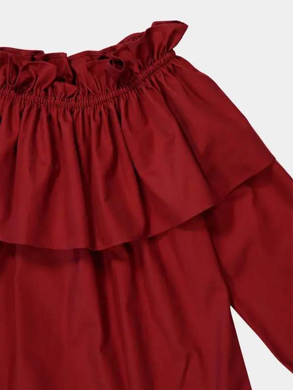 Saint Laurent Off-the-shoulder Ruffled Cotton Twill Dress - Burgundy