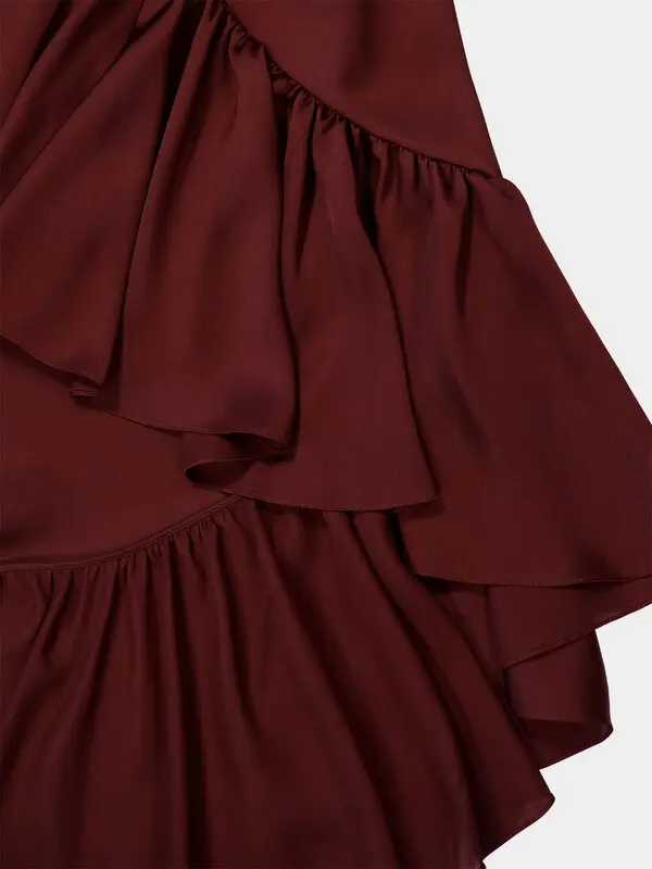 Saint Laurent Ruffled Silk Charmeuse Wrap Dress - Burgundy